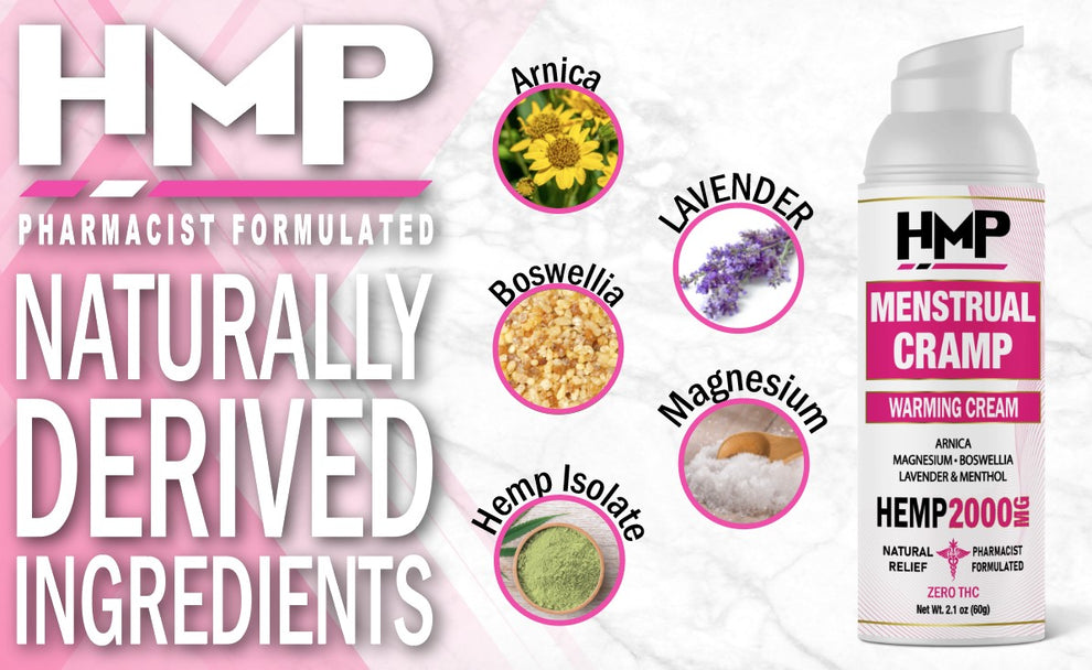 HMP BRANDS HEMP CREAM- MENSTRUAL CRAMP RELIEF Fast Acting – HMP Brands LLC